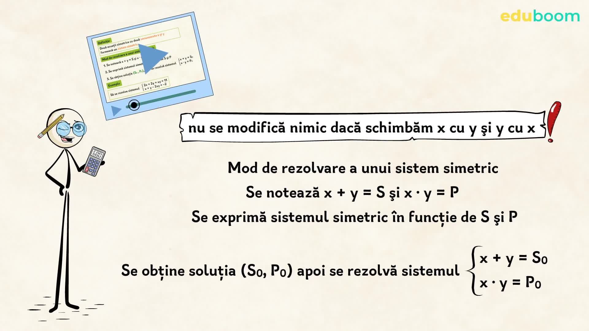 Sisteme simetrice. Exerciții. Matematica clasa a 9-a