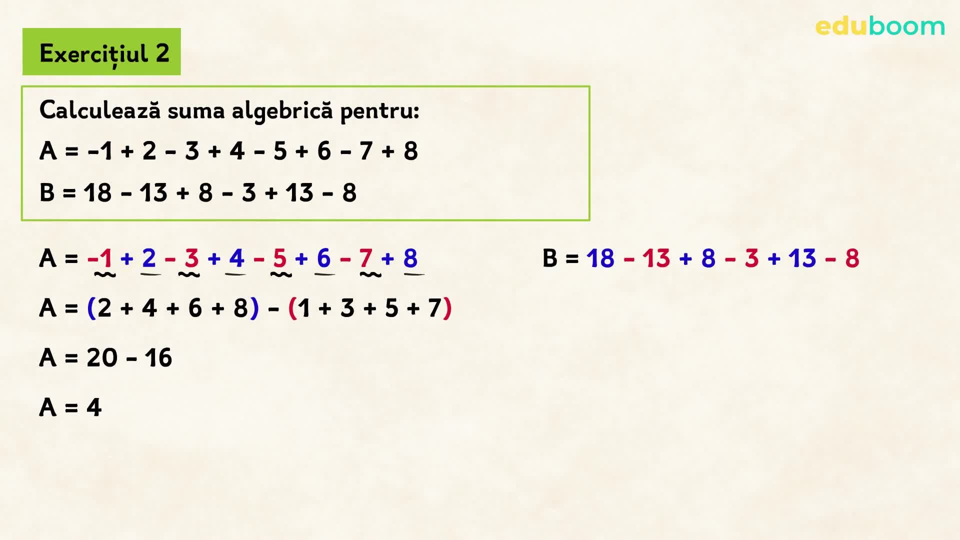 Scăderea numerelor întregi. Exerciții. Partea II. Matematica clasa a 6-a