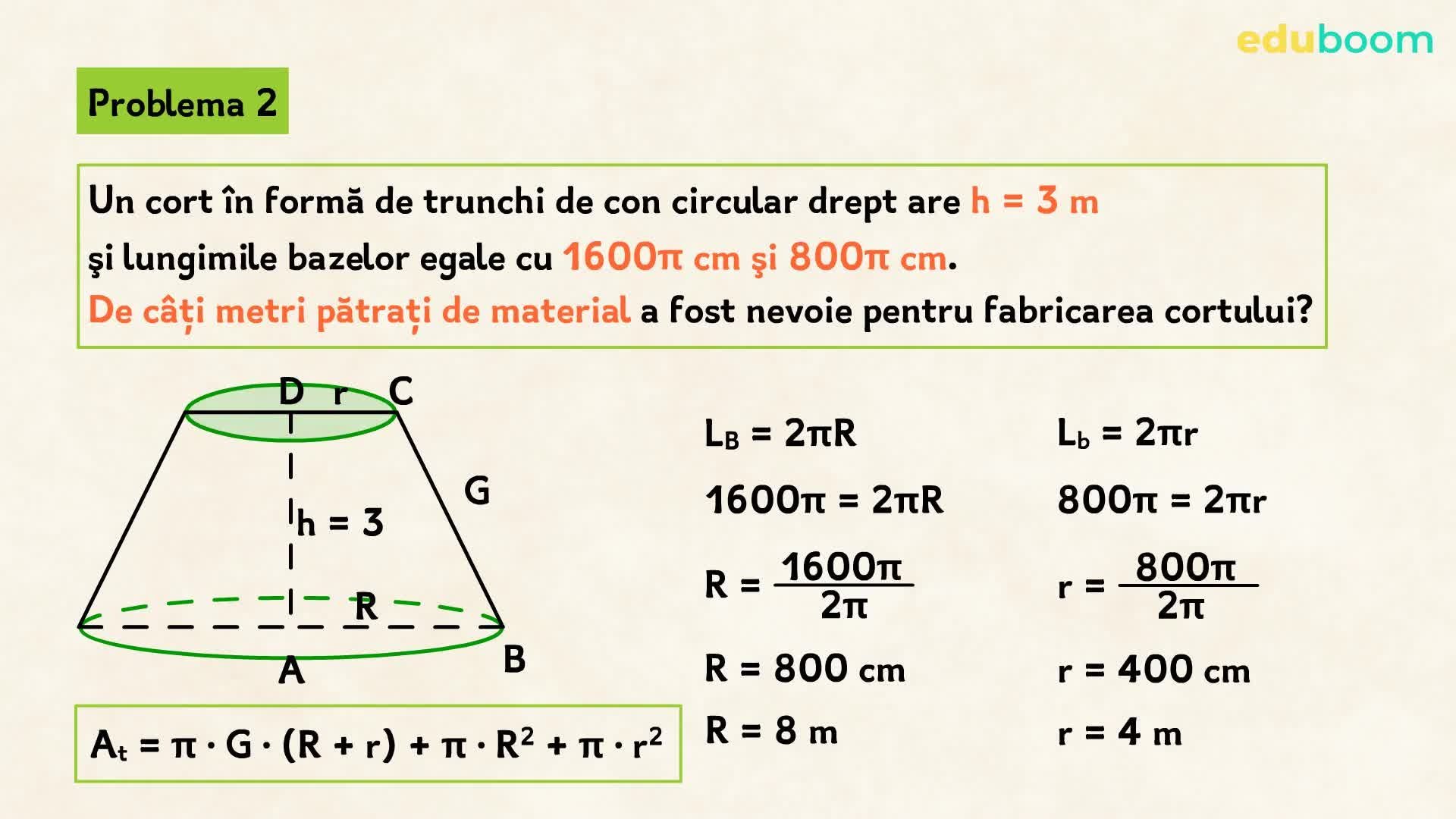 Aria laterală, aria totală trunchiului de con circular drept ...