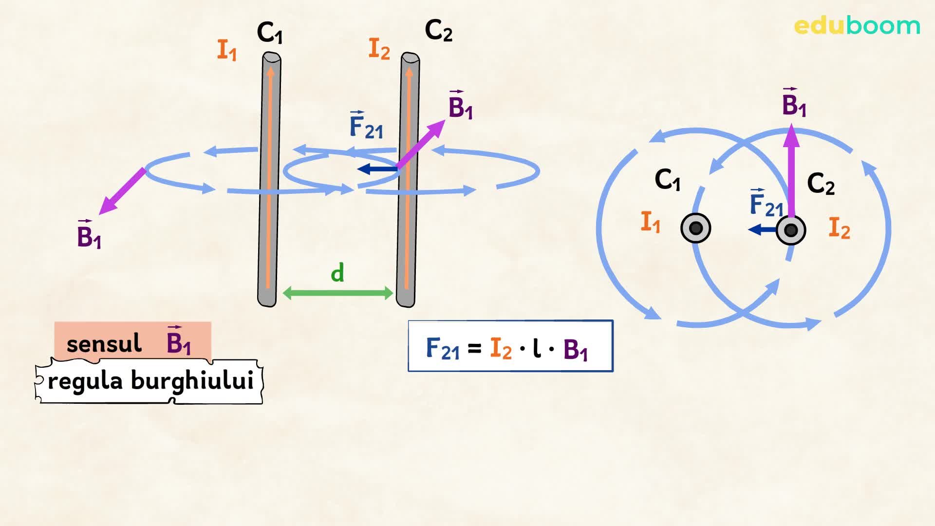 Interacţiunea electromagnetică dintre doi curenţi paraleli. Fizică ...