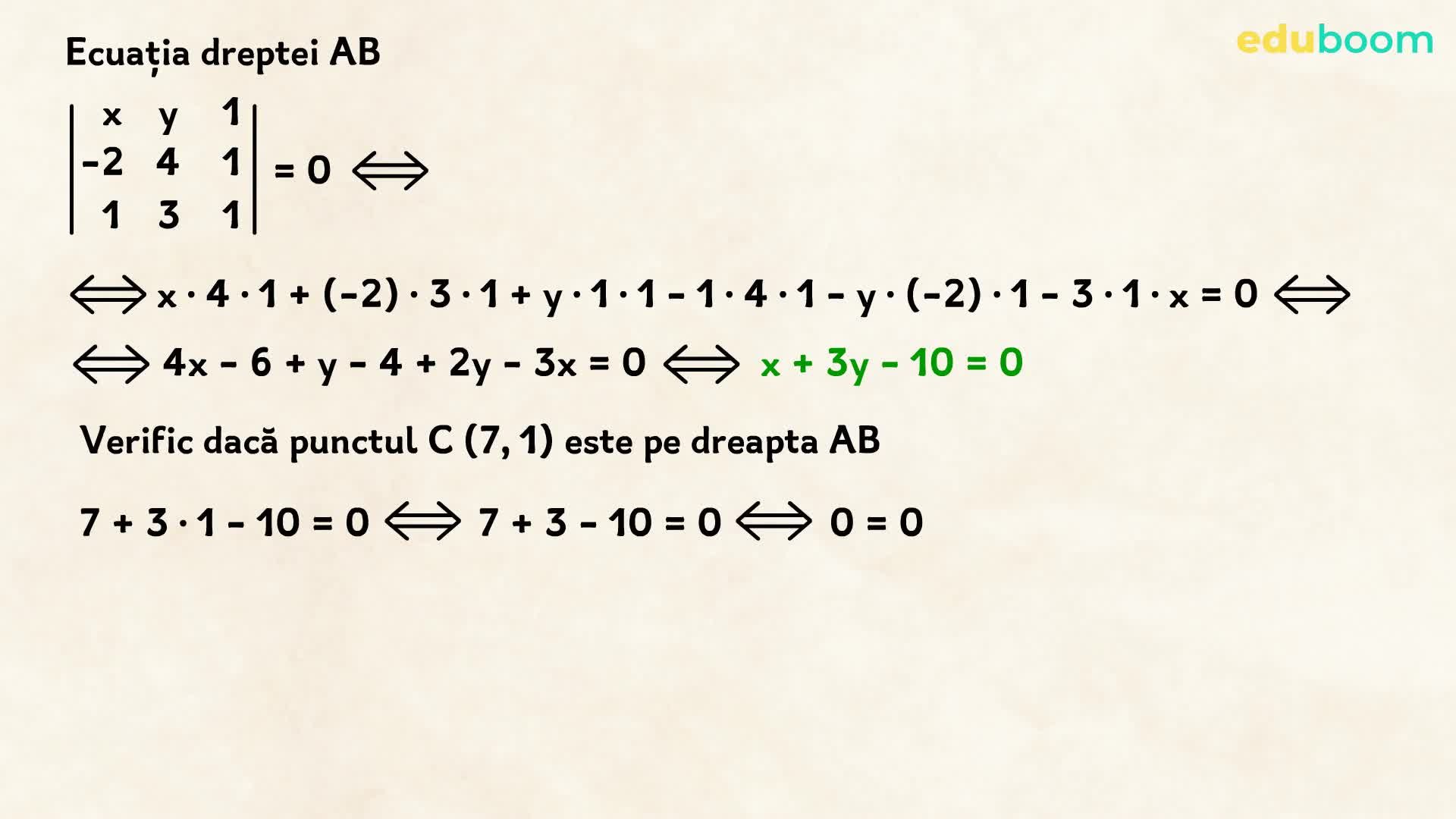 Ecuația dreptei determinate de două puncte. Matematica clasa a 11-a