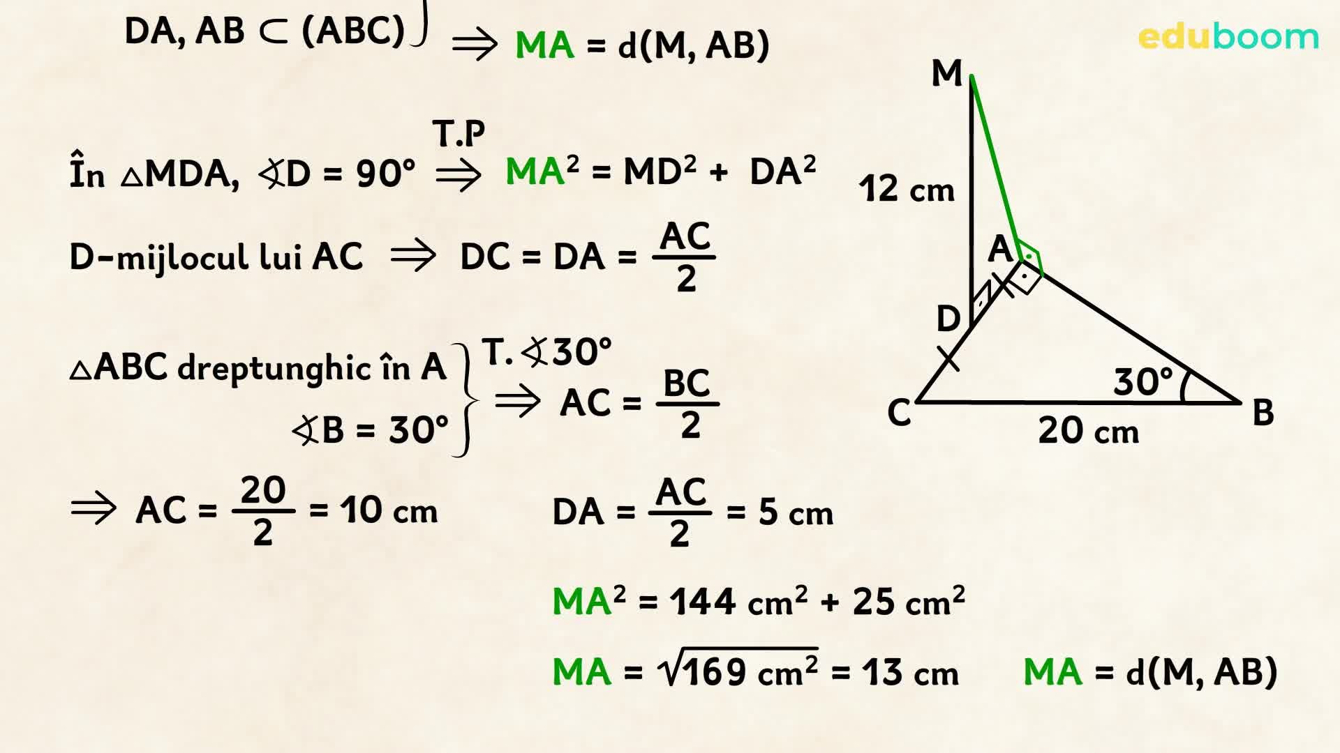 Teorema celor trei perpendiculare, calculul distanței de la un punct la ...