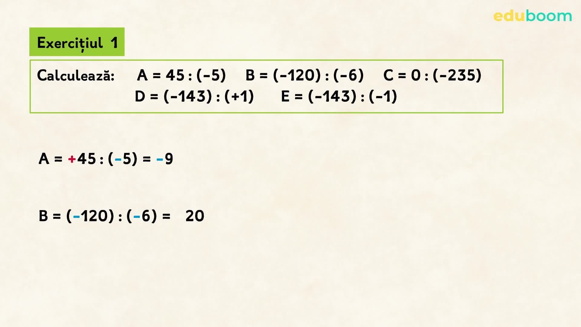 Împărțirea numerelor întregi. Matematica clasa a 6-a