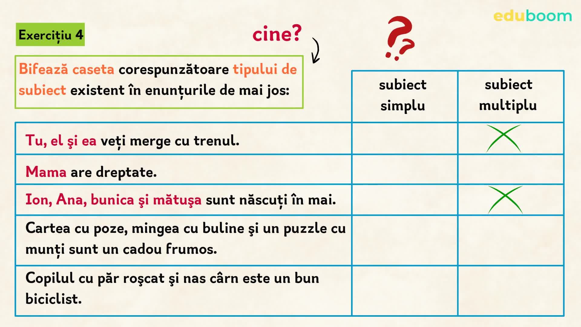 Subiectul. Аplicații. Limba și literatura română clasa a 6-a