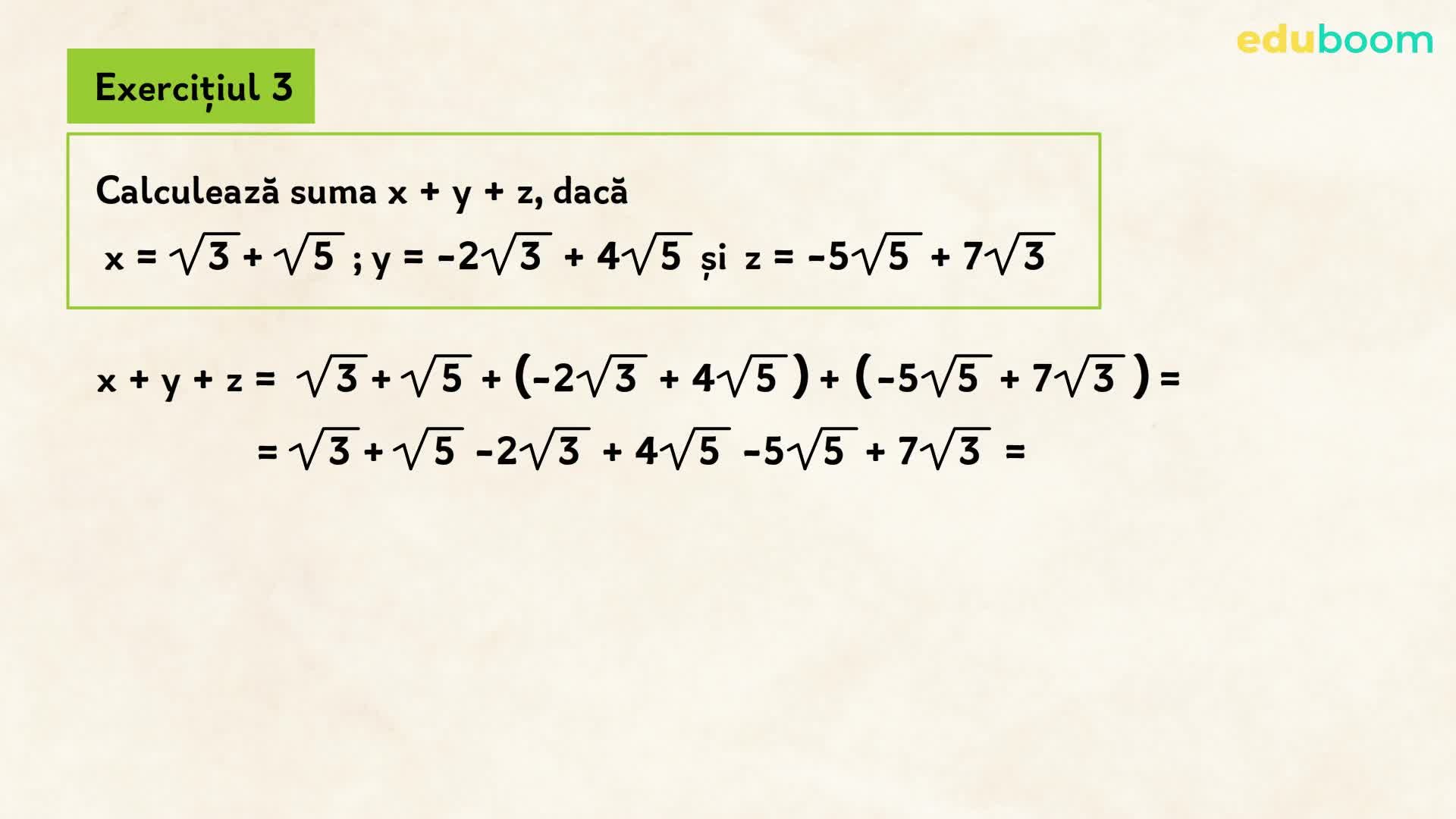 Adunarea și scăderea numerelor reale. Exerciții. Partea I. Matematica clasa a 7-a