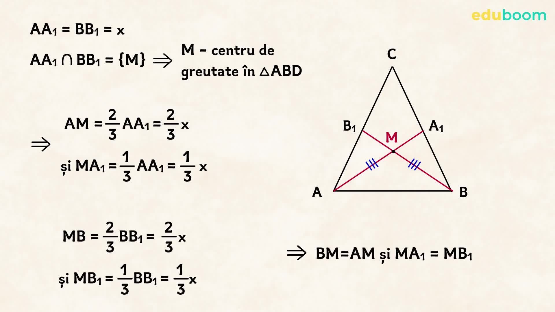 Centrul de greutate al unui triunghi. Matematica clasa a 7-a
